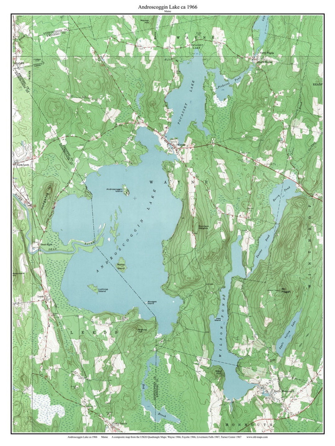 Androscoggin Lake 1966 Topographic Map (belgrade Lakes) USGS 7x7 Custom ...