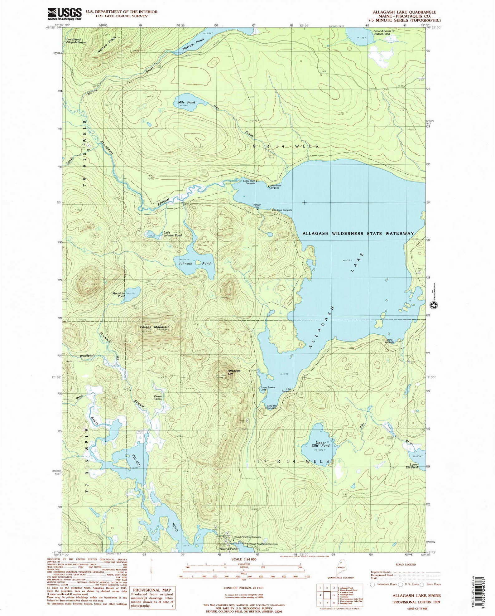 Allagash Lake 1989 Old Topo Map Poland Pond Johnson Pond - Etsy