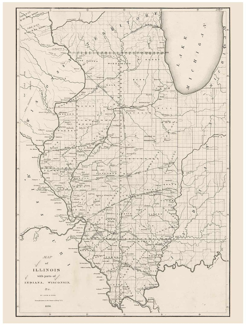 Illinois Map 1836 - Old Map Railroads and Canals Reprint 1843 Regional ...