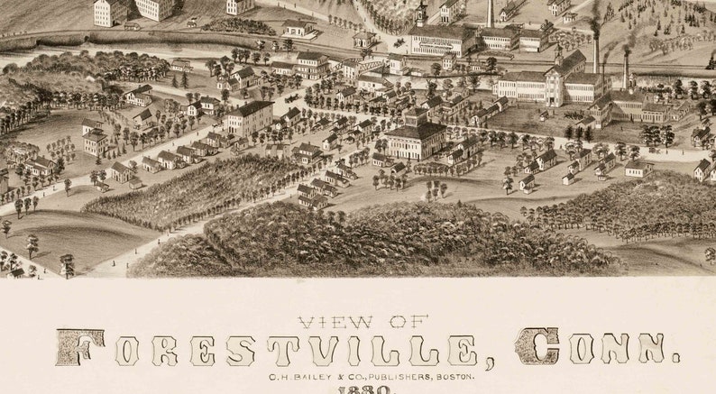 Forestville Connecticut 1880 Birds Eye View CT Reprint - Etsy