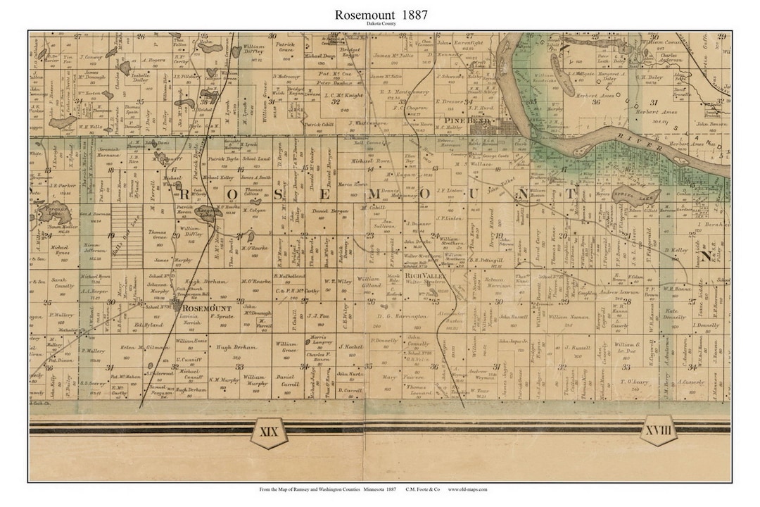 Rosemount 1887 - Old Town Map With Homeowner Names Minnesota - Reprint ...