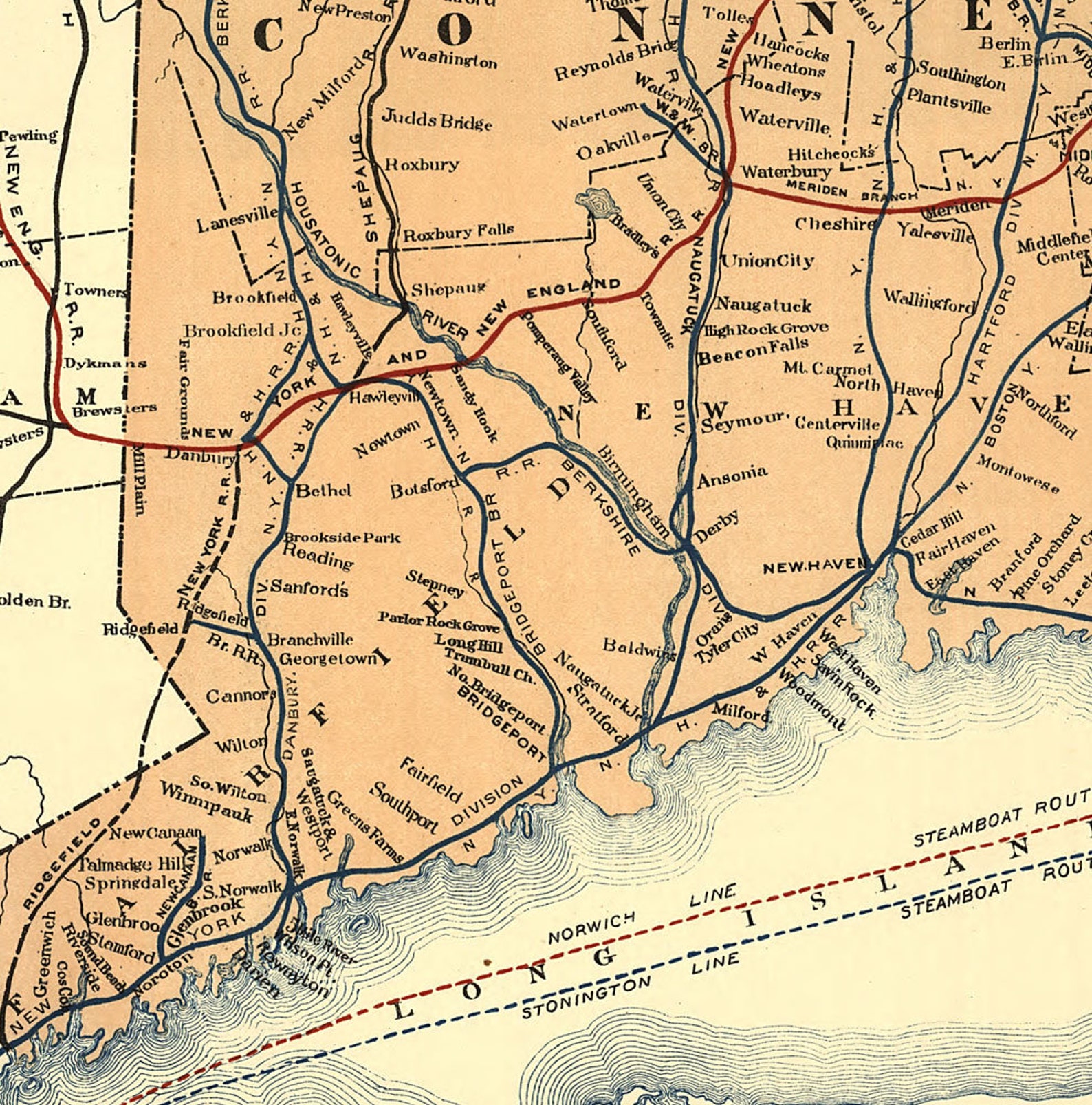 Connecticut Railroads 1893 Map - Reprint - State - Etsy