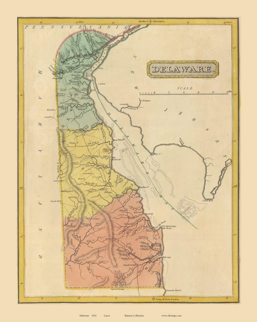 Delaware State Map 1816 - Old Map Reprint - Etsy