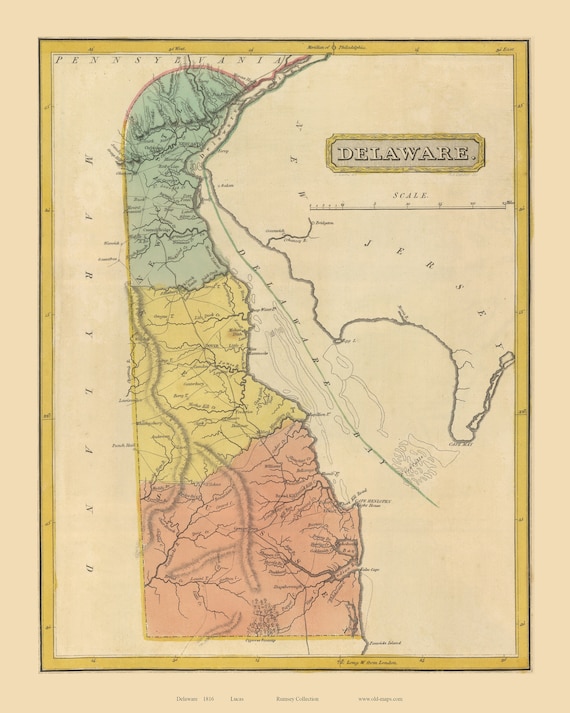 Delaware State Map 1816 Old Map Reprint | Etsy