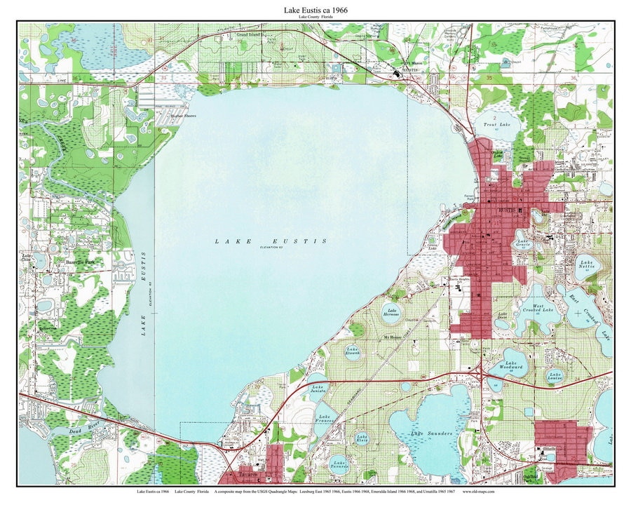 Lake Eustis 1966 Old Topographic Map USGS Custom Composite 7x7 Reprint ...
