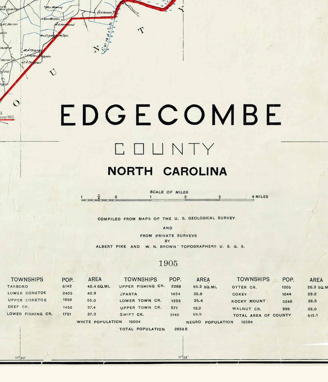 Edgecombe County North Carolina 1905 Old Wall Map With - Etsy
