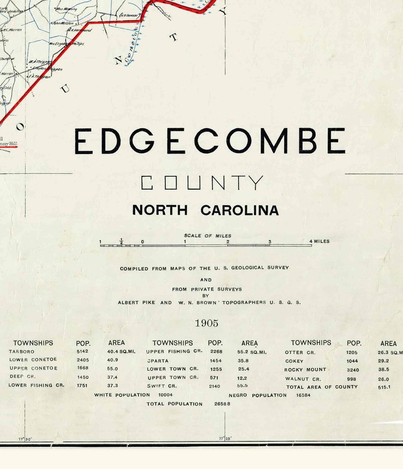 Edgecombe County North Carolina 1905 Old Wall Map With - Etsy