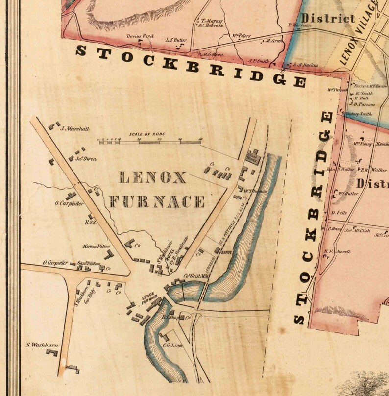 Lenox 1854 Old Town Map Homeowner Names genealogy - Etsy