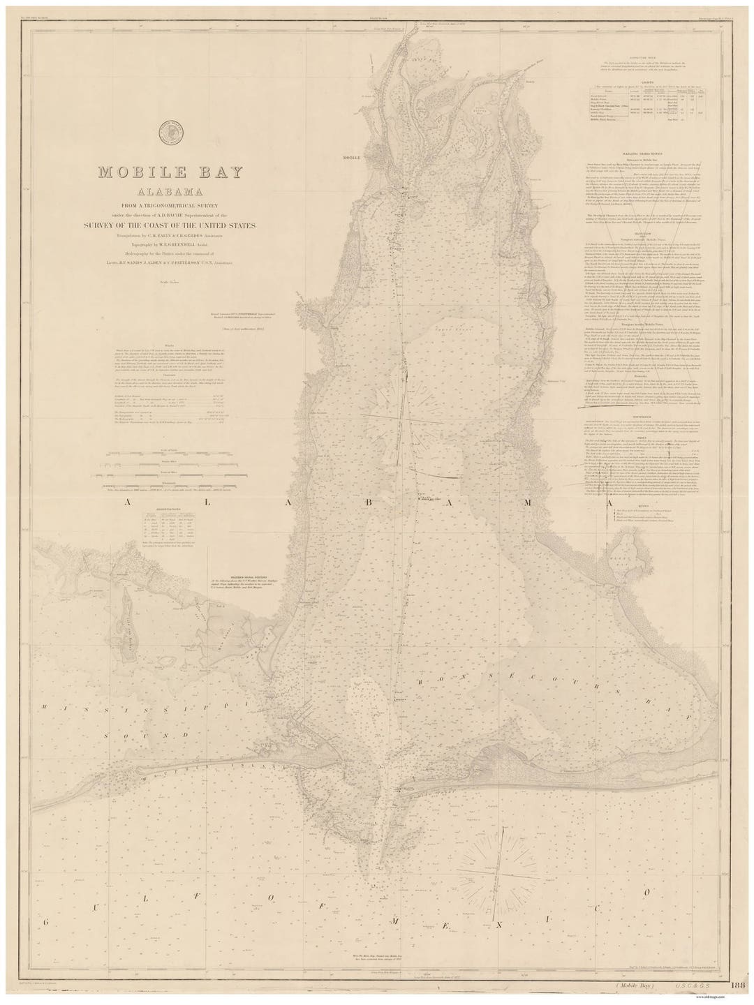 Mobile Bay - 1877 Nautical Old Map Reprint - Alabama - 80000 AC Chart ...