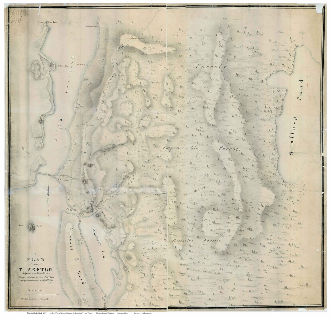 Tiverton Rhode Island 1819 Map House Locations Land Features National ...