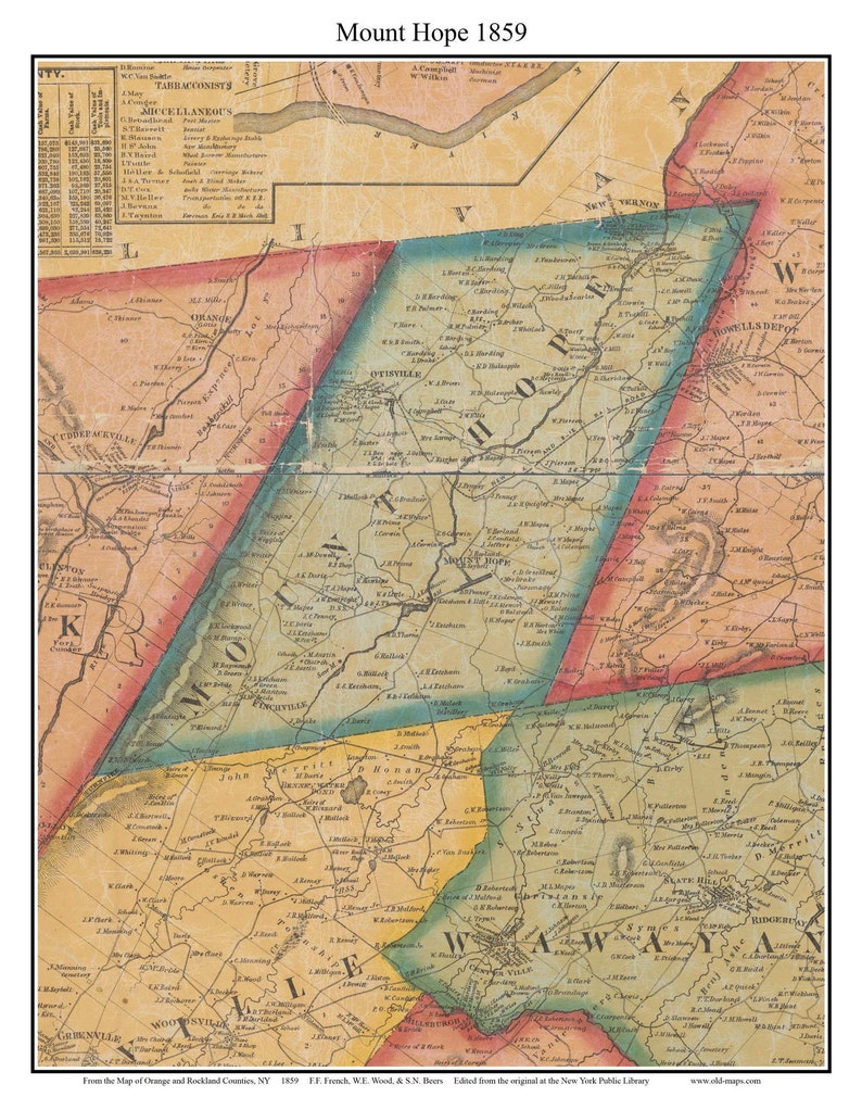 Mount Hope 1859 Old Map Homeowner Names Genealogy Orange - Etsy