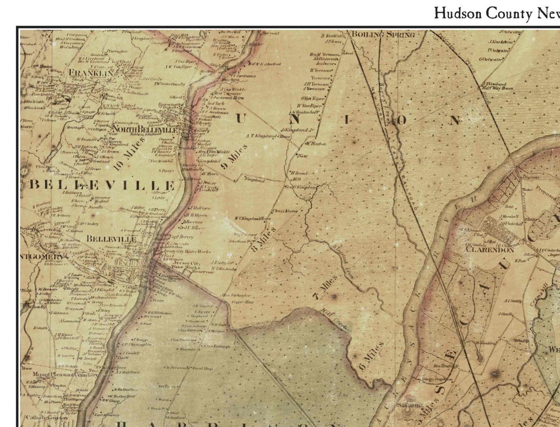 Hudson County NJ 1863 Wall Map Custom Reprint With Homeowner - Etsy