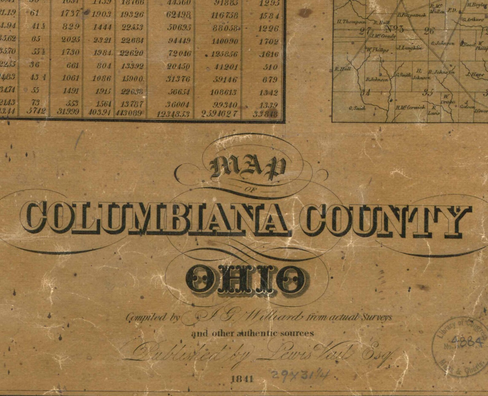 Columbiana County Ohio 1841 Old Wall Map Reprint with | Etsy