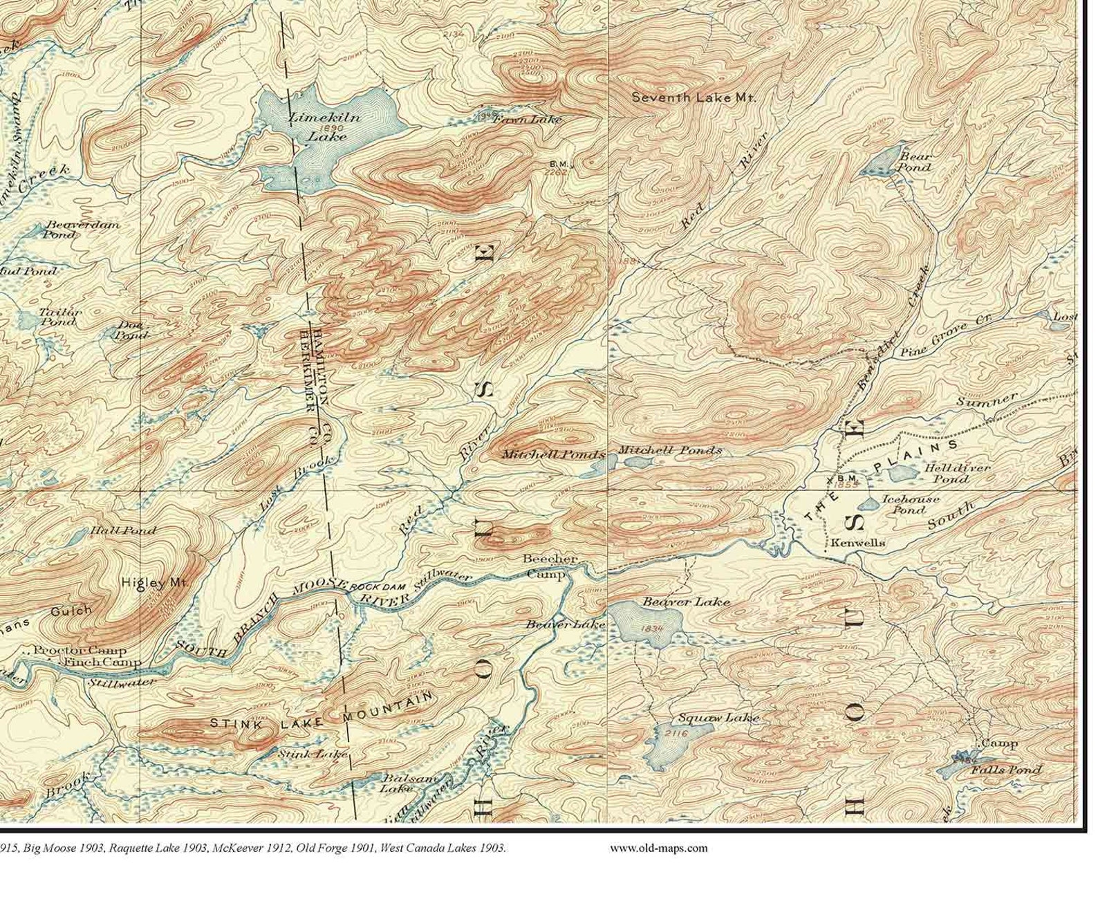 Fulton Chain Lakes 1903 USGS Old Topographic Map - Reprint - Custom ...