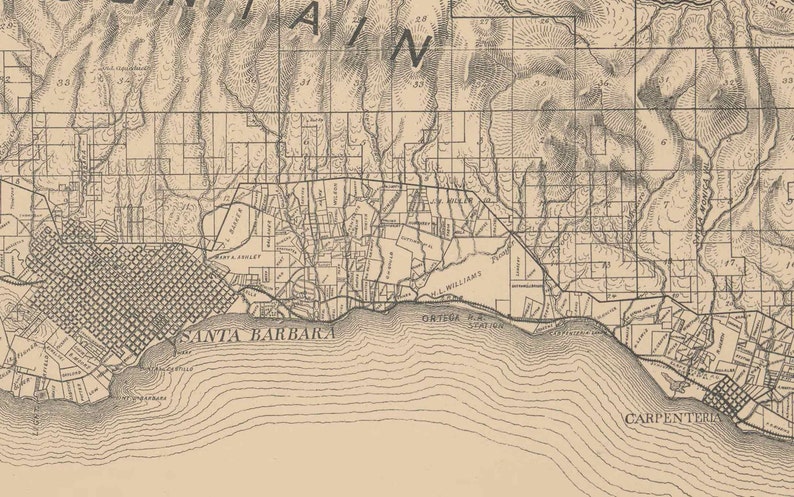 Santa Barbara County California 1889 Old Wall Map Reprint - Etsy
