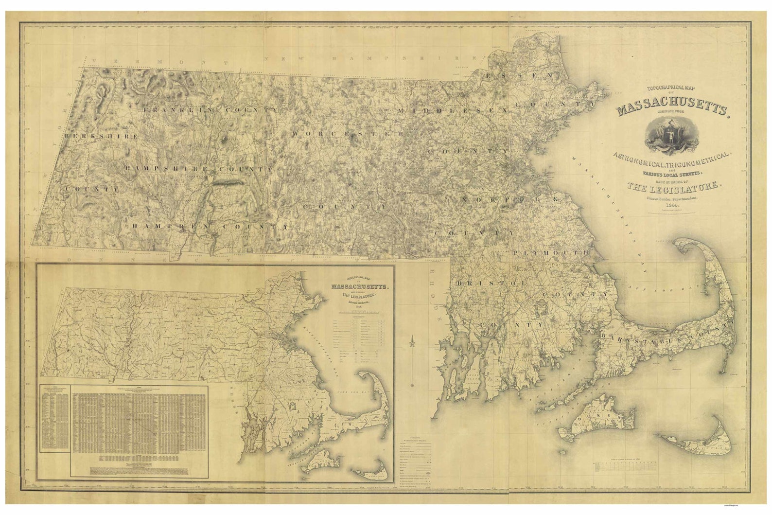 Massachusetts 1844 Borden Map an Important Early Map Old | Etsy