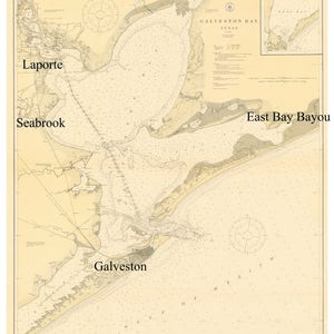 Galveston Bay 1921 Nautical Old Map Reprint -turtle Bay East Bay Bayou ...