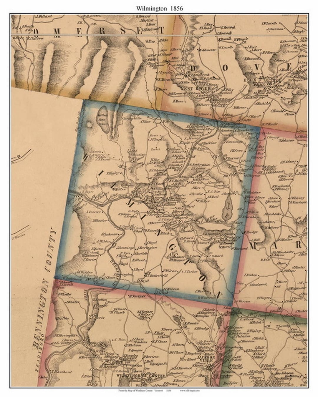 Wilmington 1856 Old Town Map With Homeowner Names Vermont - Reprint ...