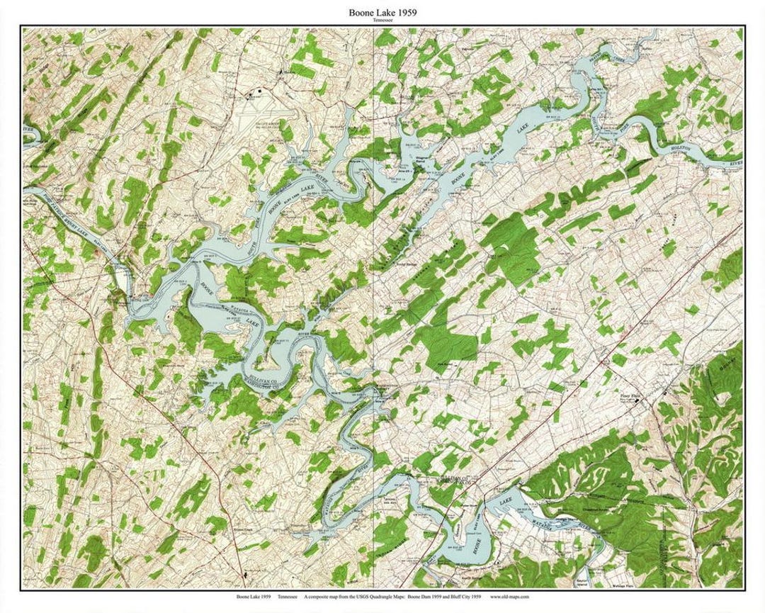Boone Lake 1959 Old Topo Map Custom Composite USGS Reprint Tennessee - Etsy