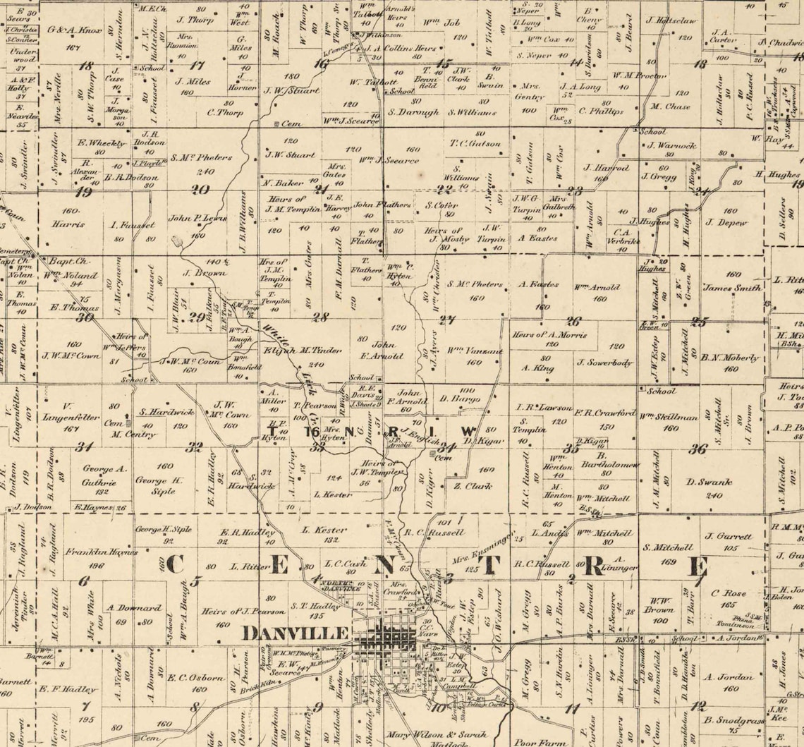 Hendricks County Indiana 1865 Old Wall Map Reprint With - Etsy