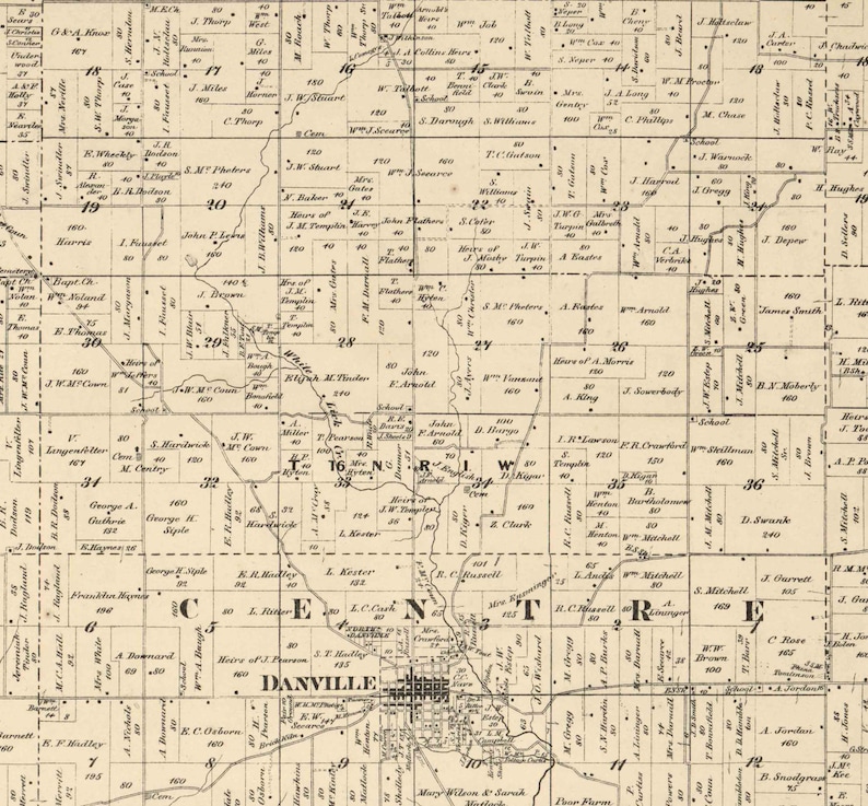 Hendricks County Indiana 1865 Old Wall Map Reprint With | Etsy