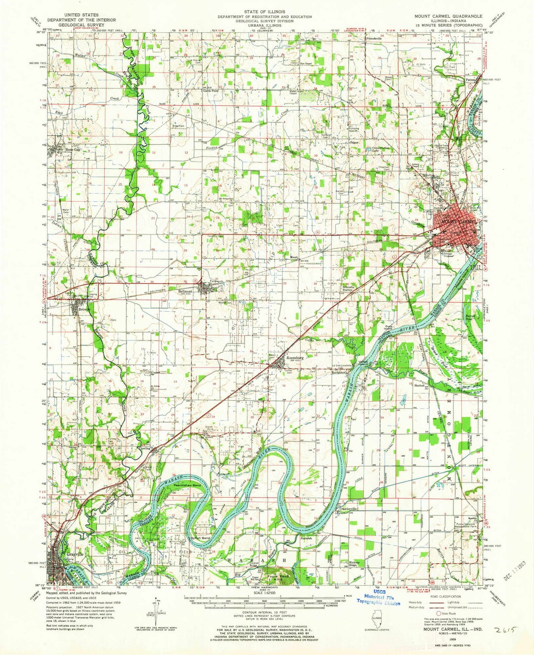 Mount Carmel 1959 (1963) Old Topo Map - Grayville - Keensburg - Quad ...