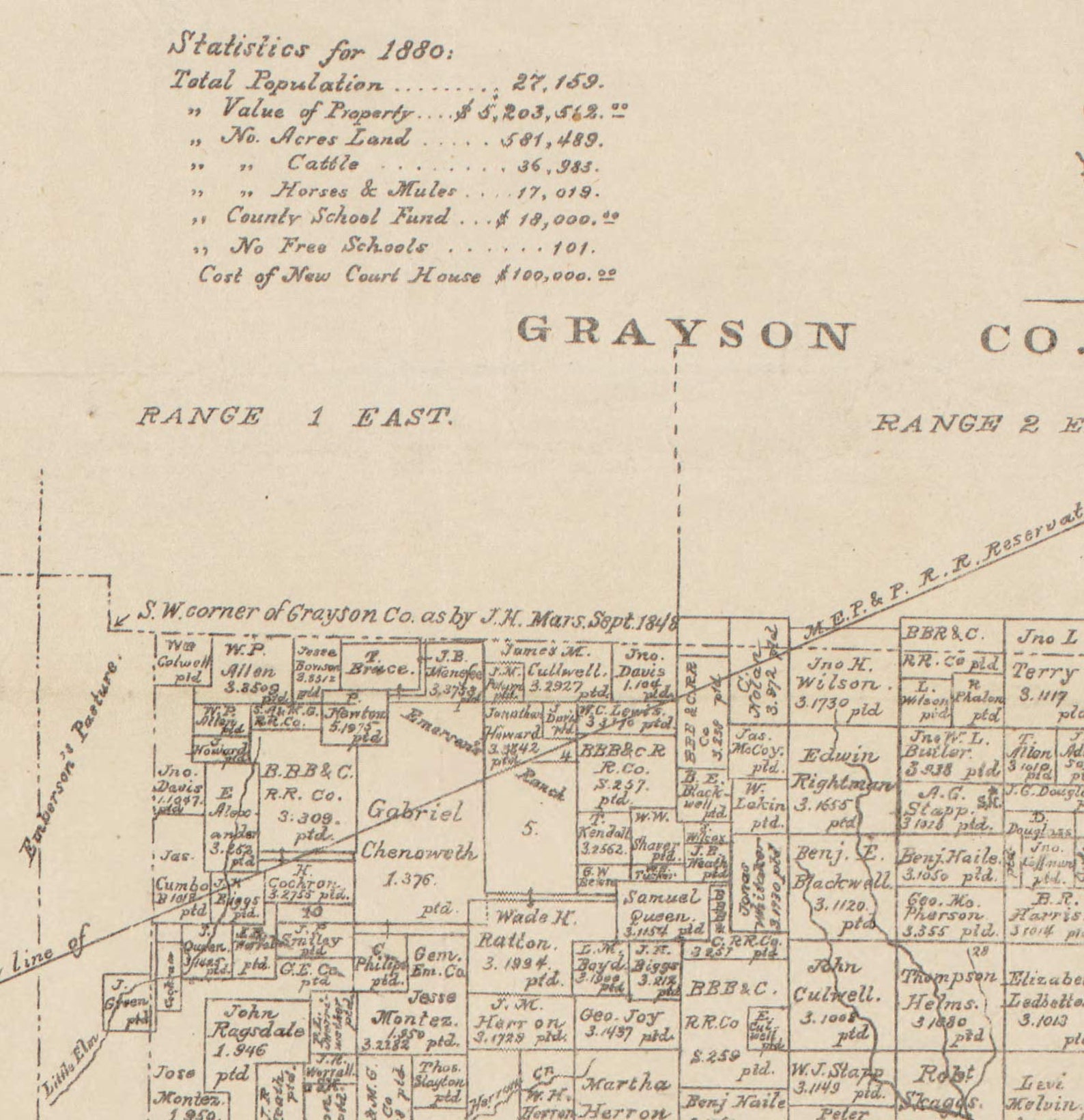 Collin County, Texas - 1881 - Old Wall Map Reprint With Land Owners ...