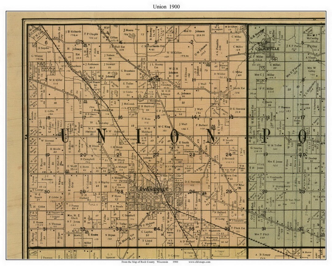 Union 1900 - Old Town Map With Homeowner Names - Evansville - Wisconsin ...