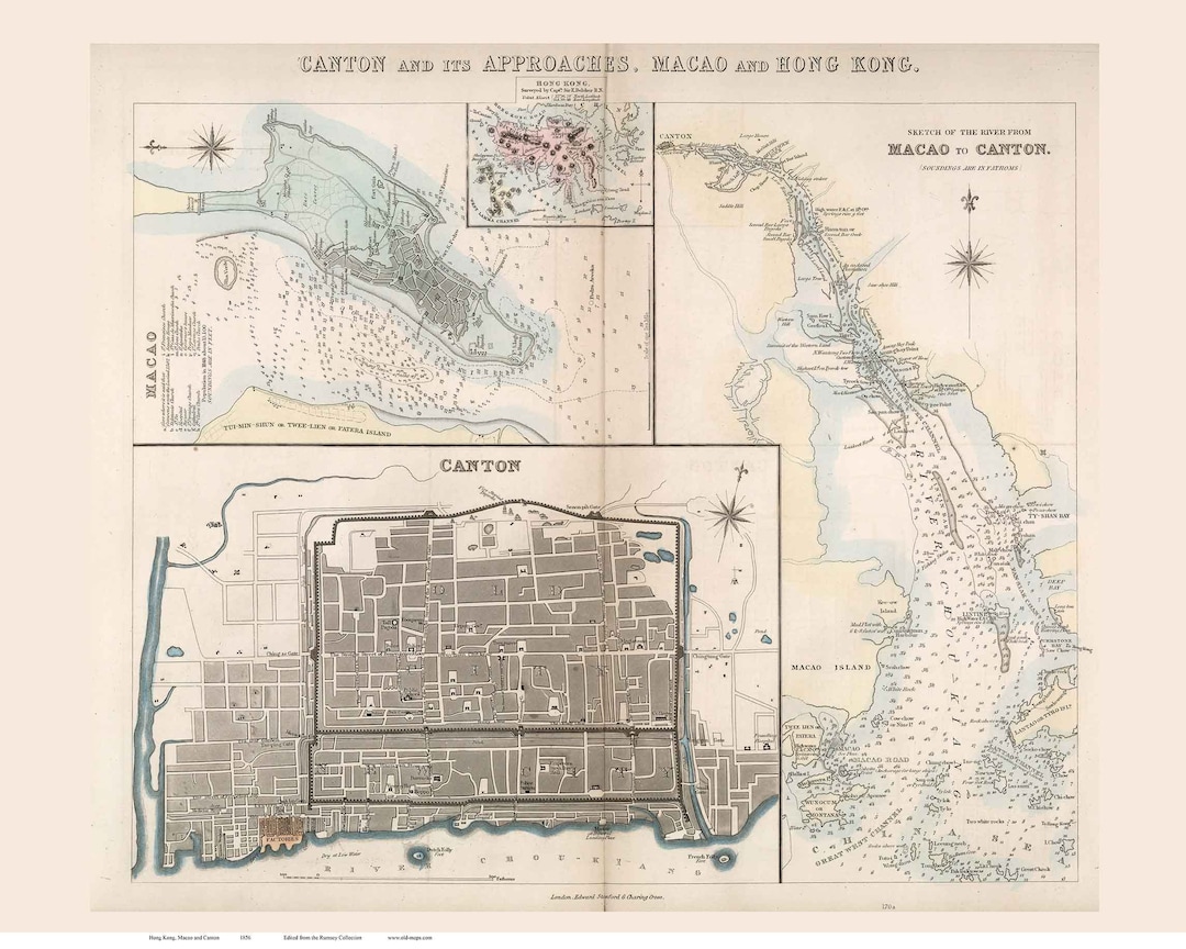 Hong Kong Macao Canton 1856 Map Guangzhou China Old Map Reprint - Etsy