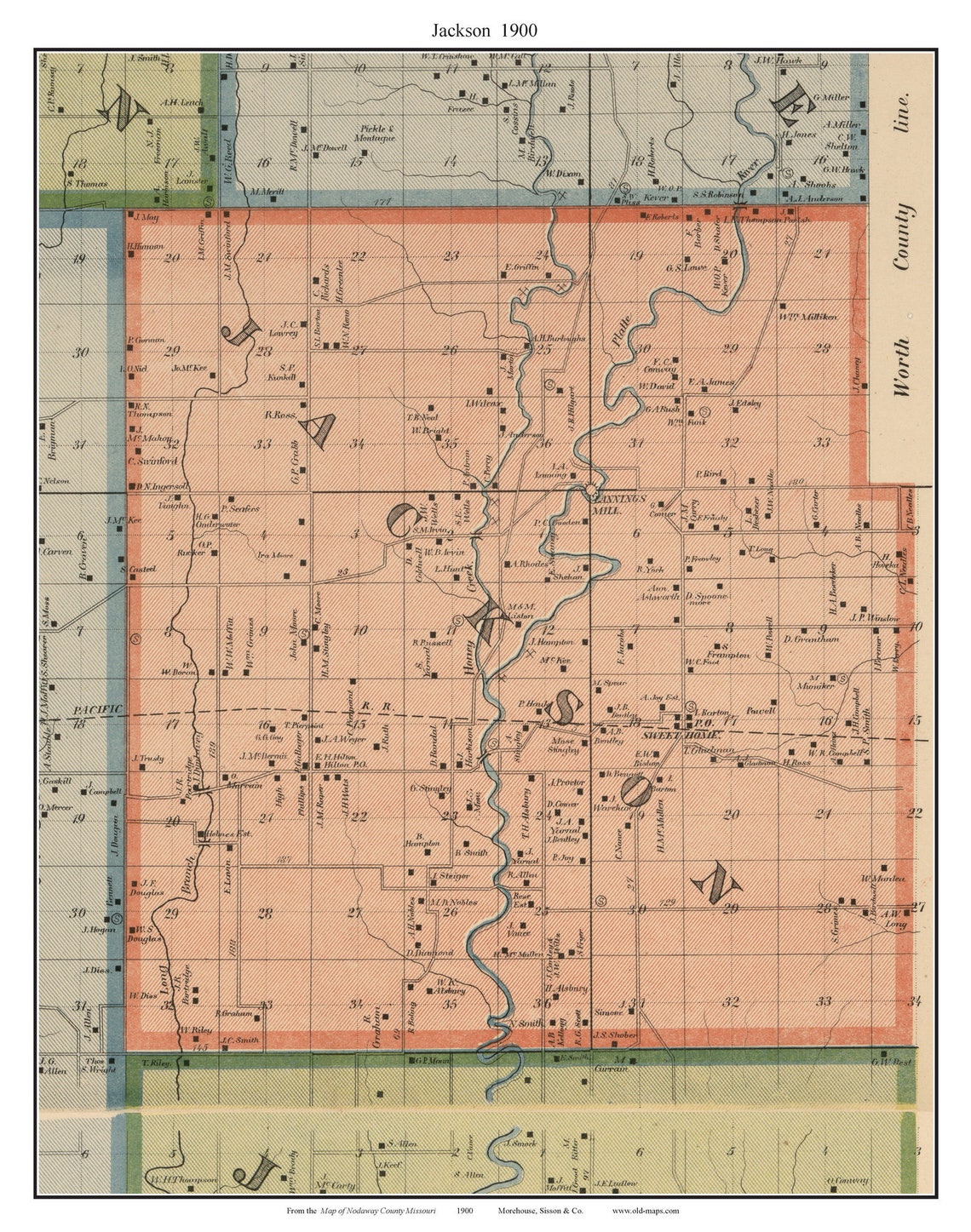 Jackson 1900 Old Town Map With Homeowner Names Lannings Mill - Etsy