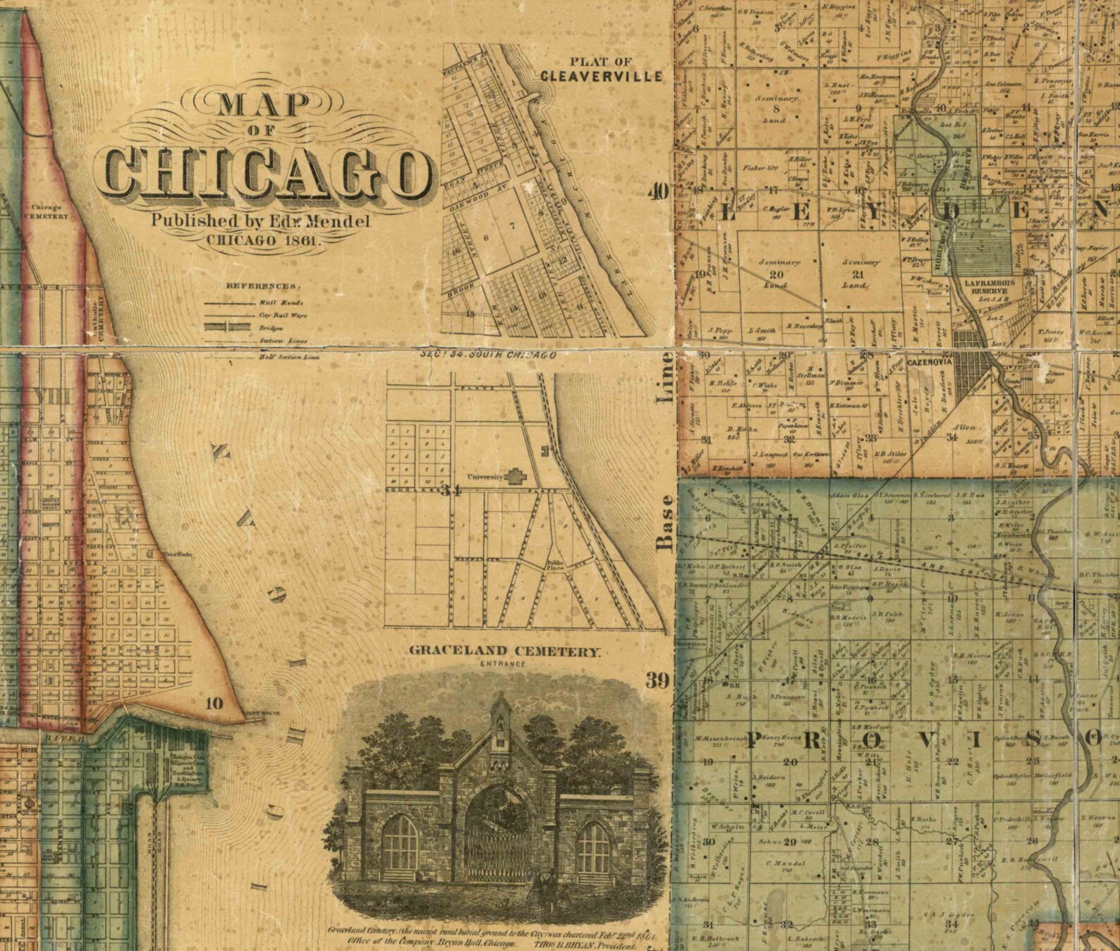 Cook County Illinois 1861 - Old Wall Map Reprint With Homeowner Names ...