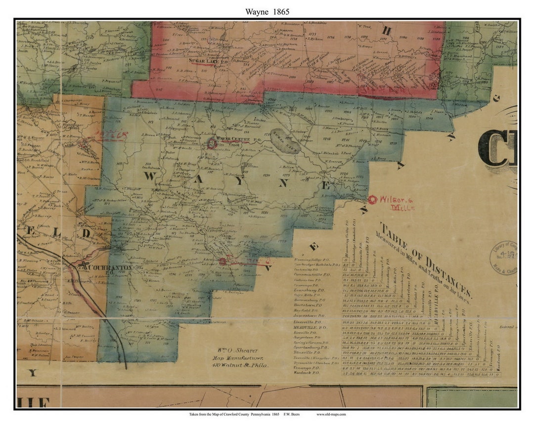 Wayne 1865 Old Town Map With Homeowner Names Pennsylvania Reprint ...