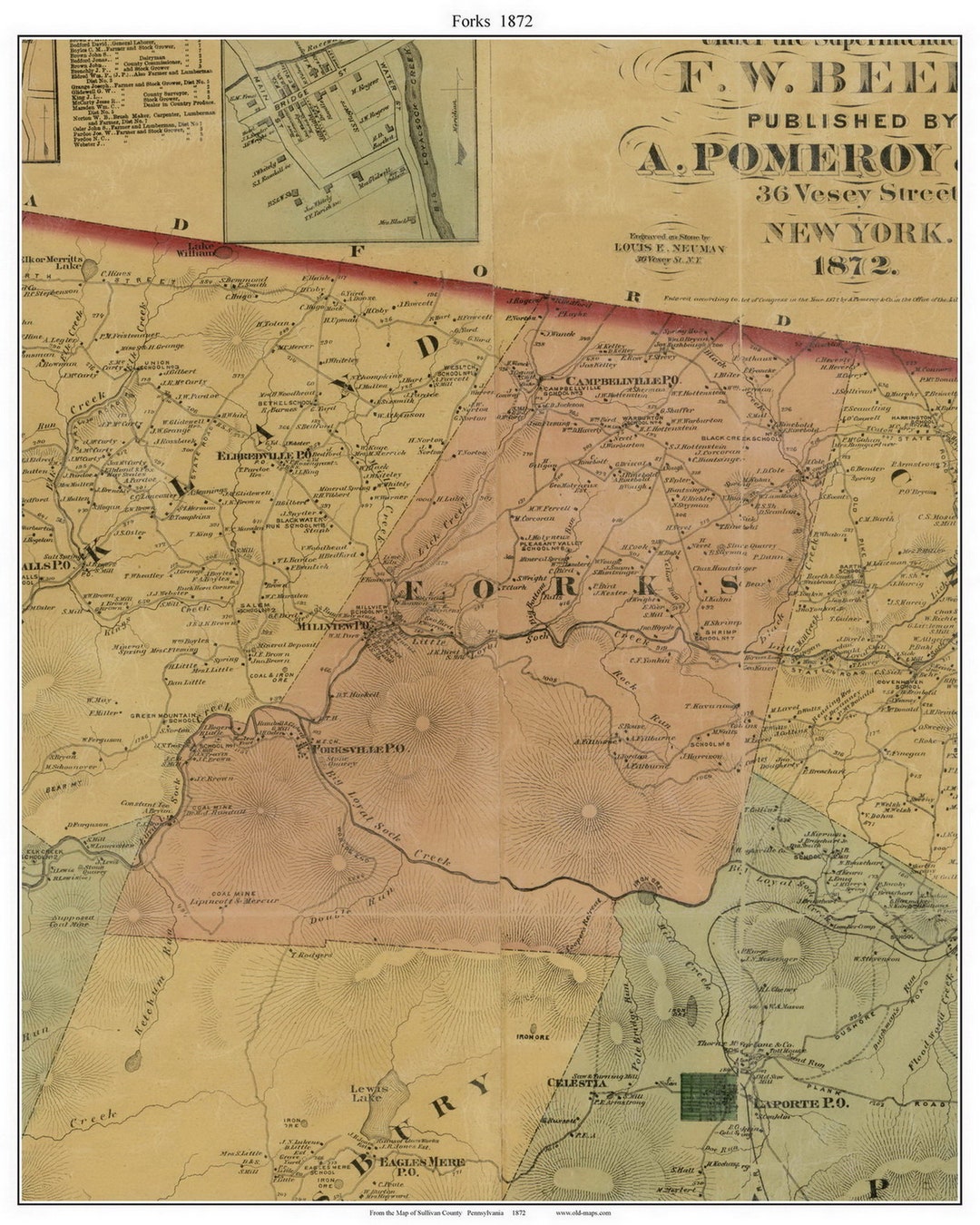Forks 1872 Old Town Map With Homeowner Names Campbellville ...