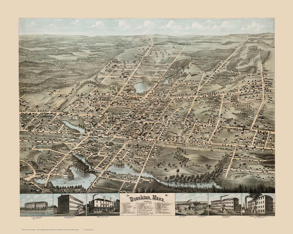 Brockton Massachusetts 1878 Birds Eye View MA Reprint - Etsy