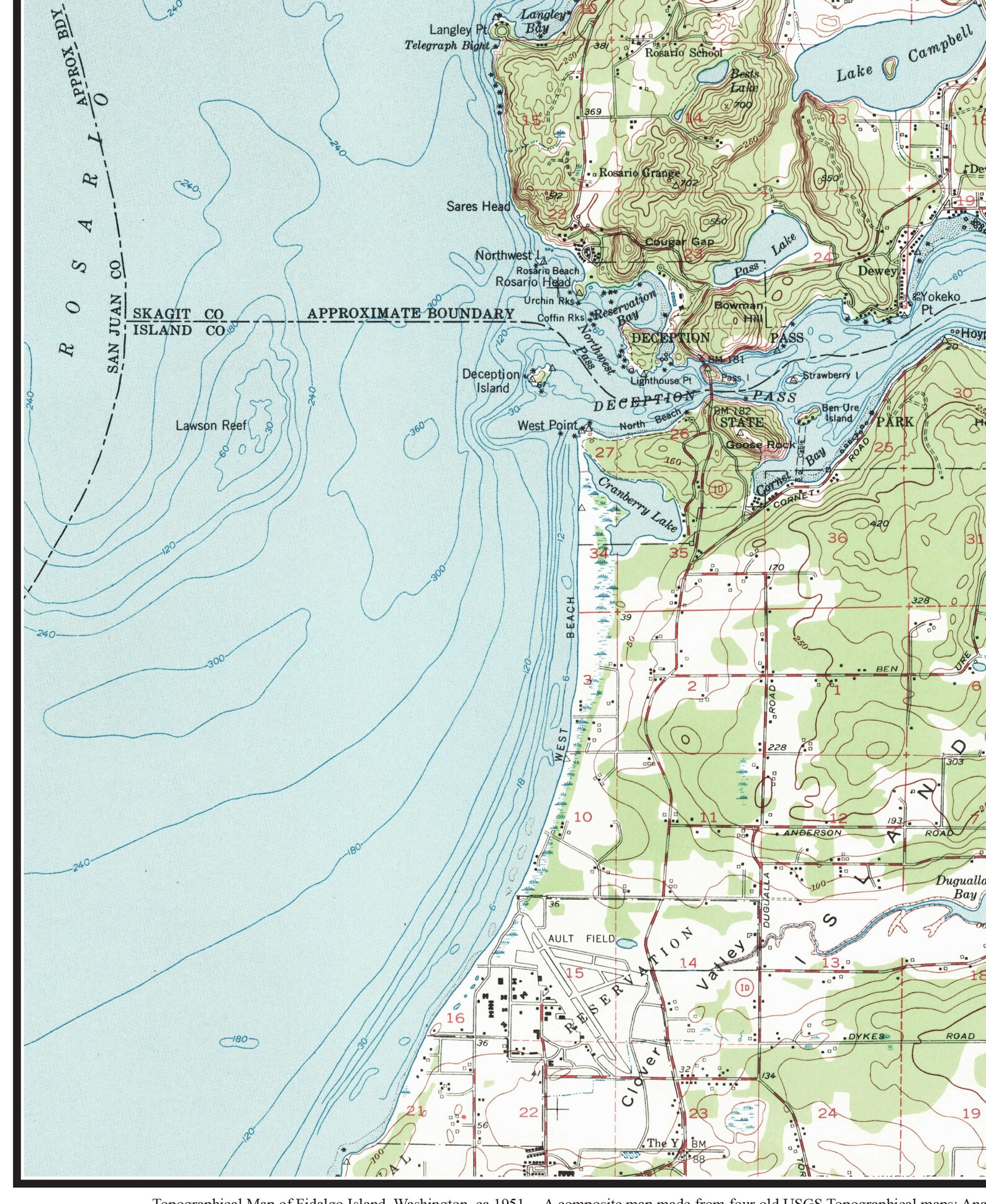 Fidalgo Island - Ca. 1951 - USGS Old Topographic Map Custom Composite ...