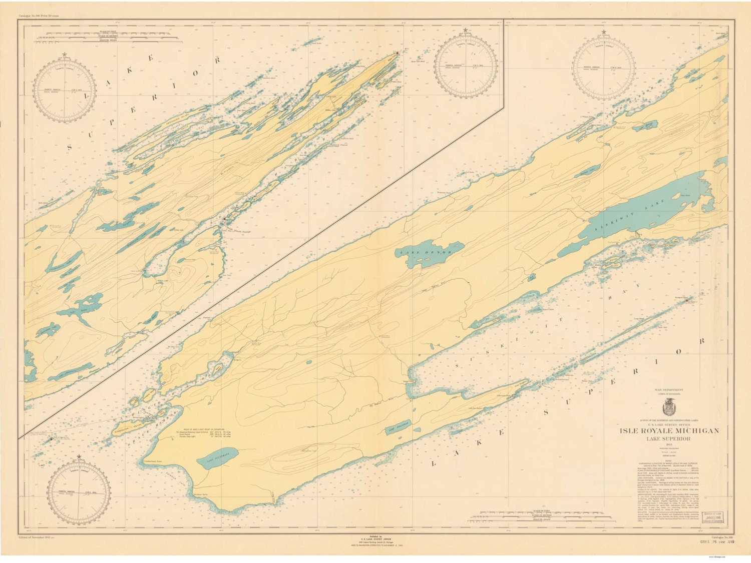 Isle Royale 1945 Lake Superior Minnesota Nautical Map - Etsy