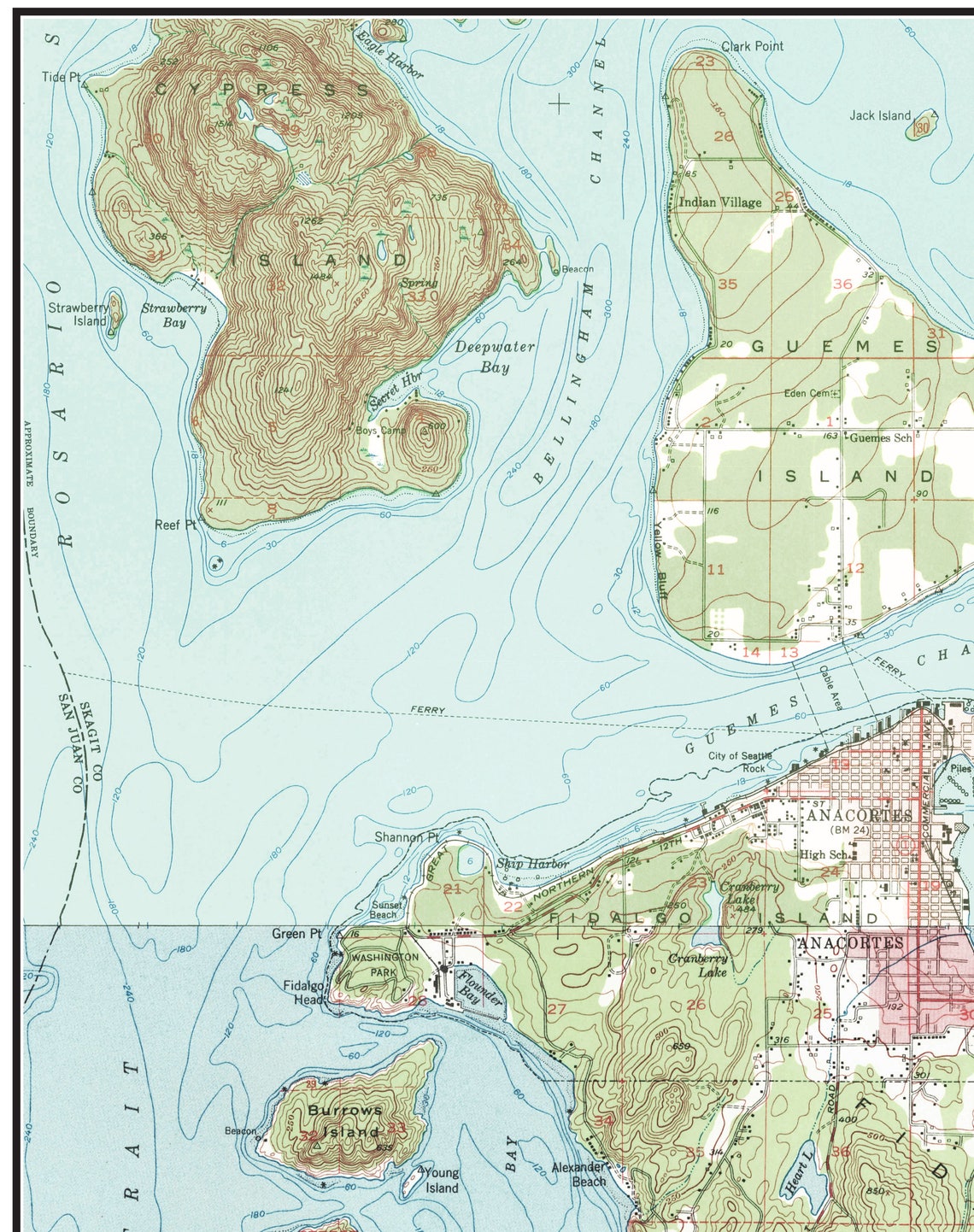 Fidalgo Island - Ca. 1951 - USGS Old Topographic Map Custom Composite ...