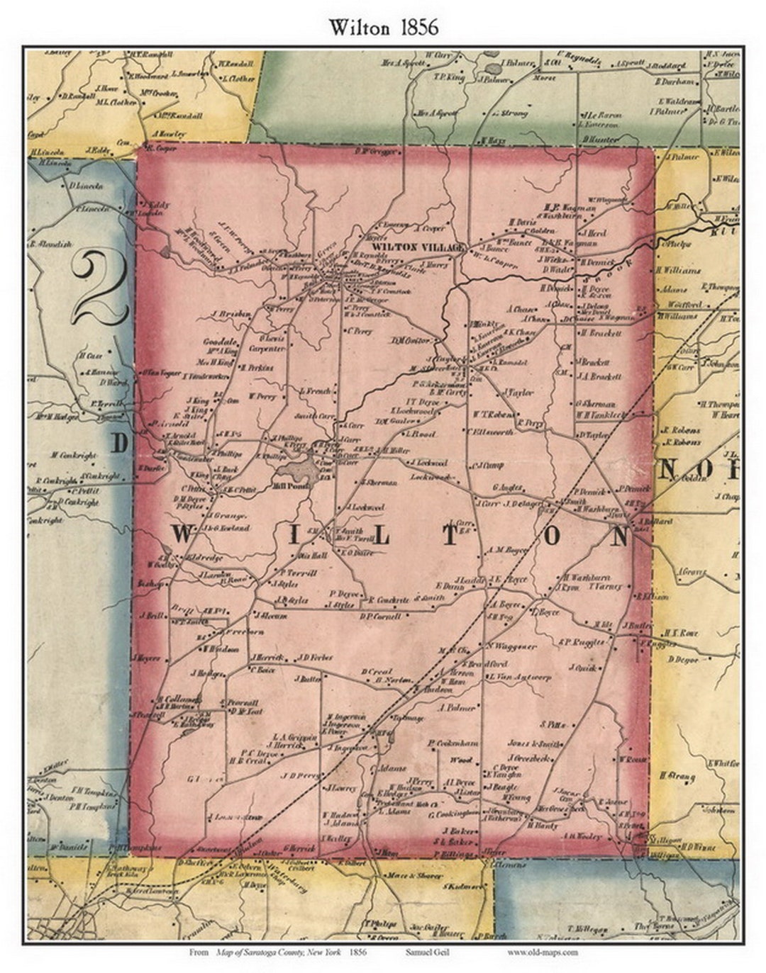 Wilton 1856 Old Town Map With Homeowner Names New York - Reprint ...