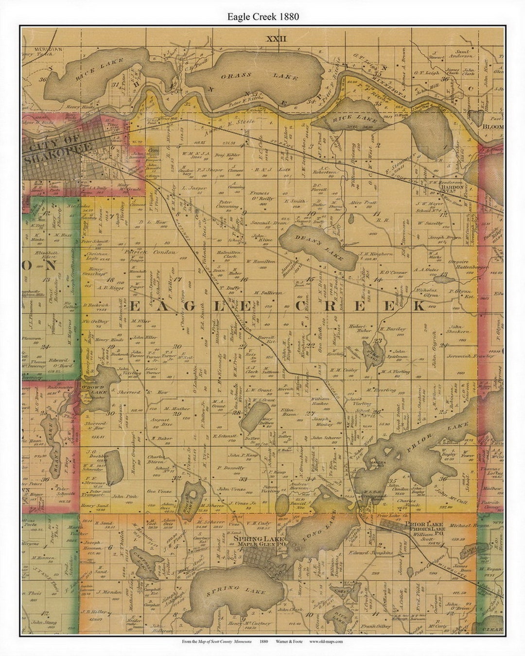 Eagle Creek 1880 - Old Town Map With Homeowner Names Minnesota ...