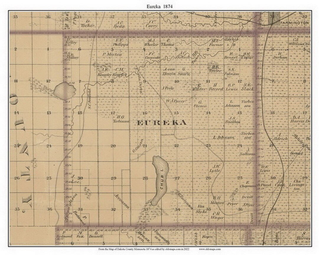 Eureka 1874 Old Town Map With Homeowner Names - Minnesota- Reprint ...