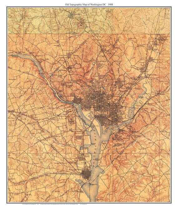 Washington DC 1908 Old Topographic Map USGS Custom Composite | Etsy