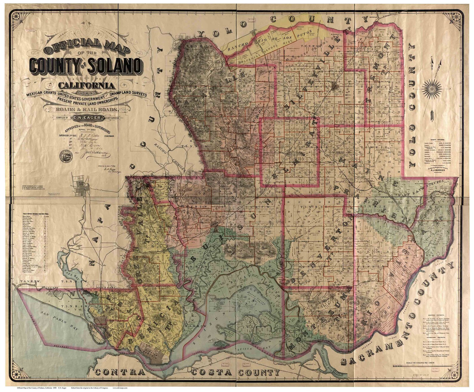 Solano County California 1890 - Old Wall Map Reprint With Landowner ...