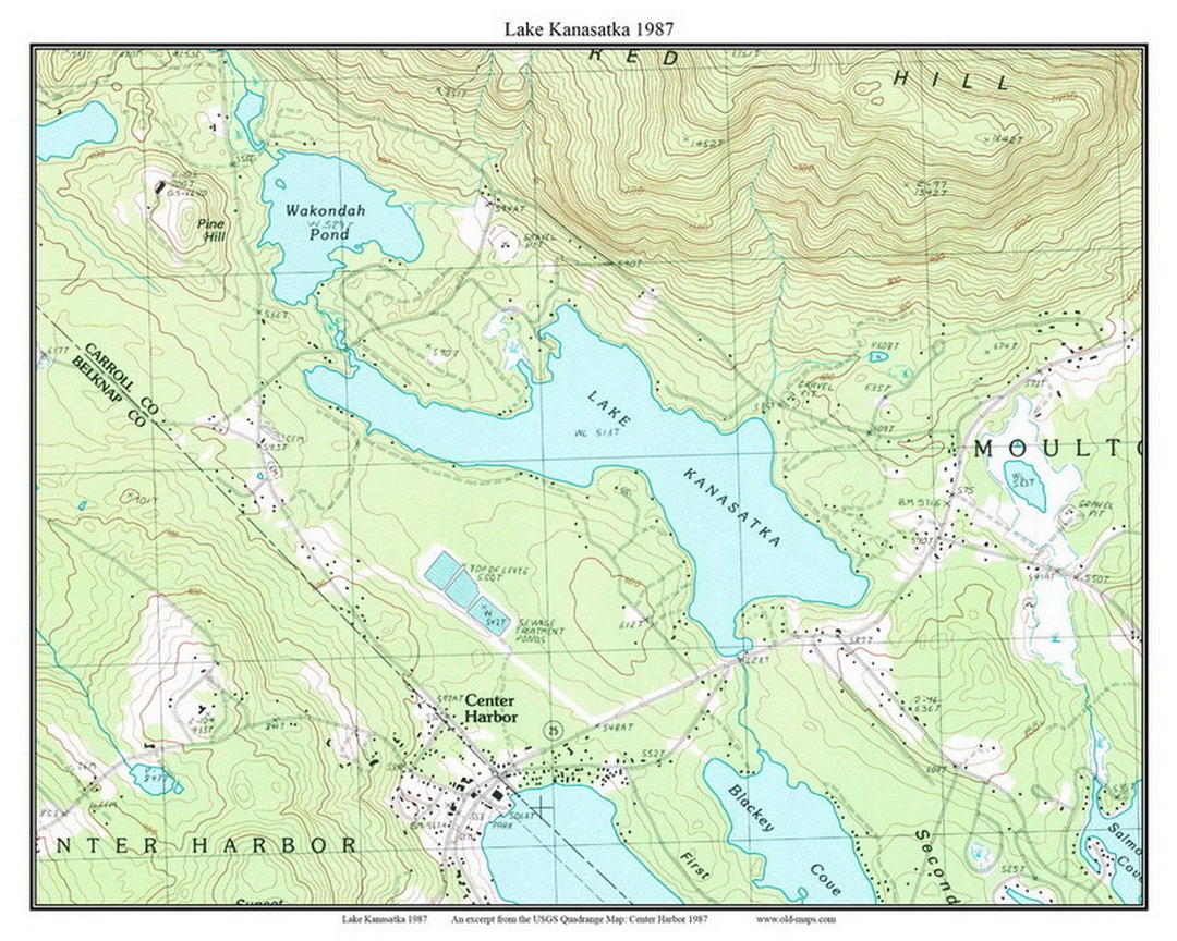 Lake Kanasatka - 1987 Old Topographic Map Center Harbor Wakonda Pond ...