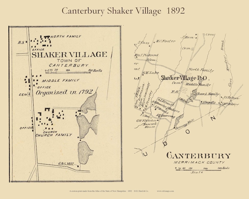 Canterbury Shaker Village 1892 Map Homeowner Names Custom - Etsy