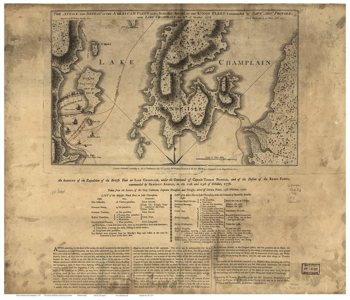 Lake Champlain Valcour Battle 1776 Map Manuscript Reprint Full - Etsy
