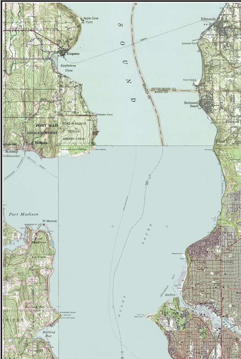 Seattle - Ca. 1949 - USGS Old Topographic Map Custom Composite ...