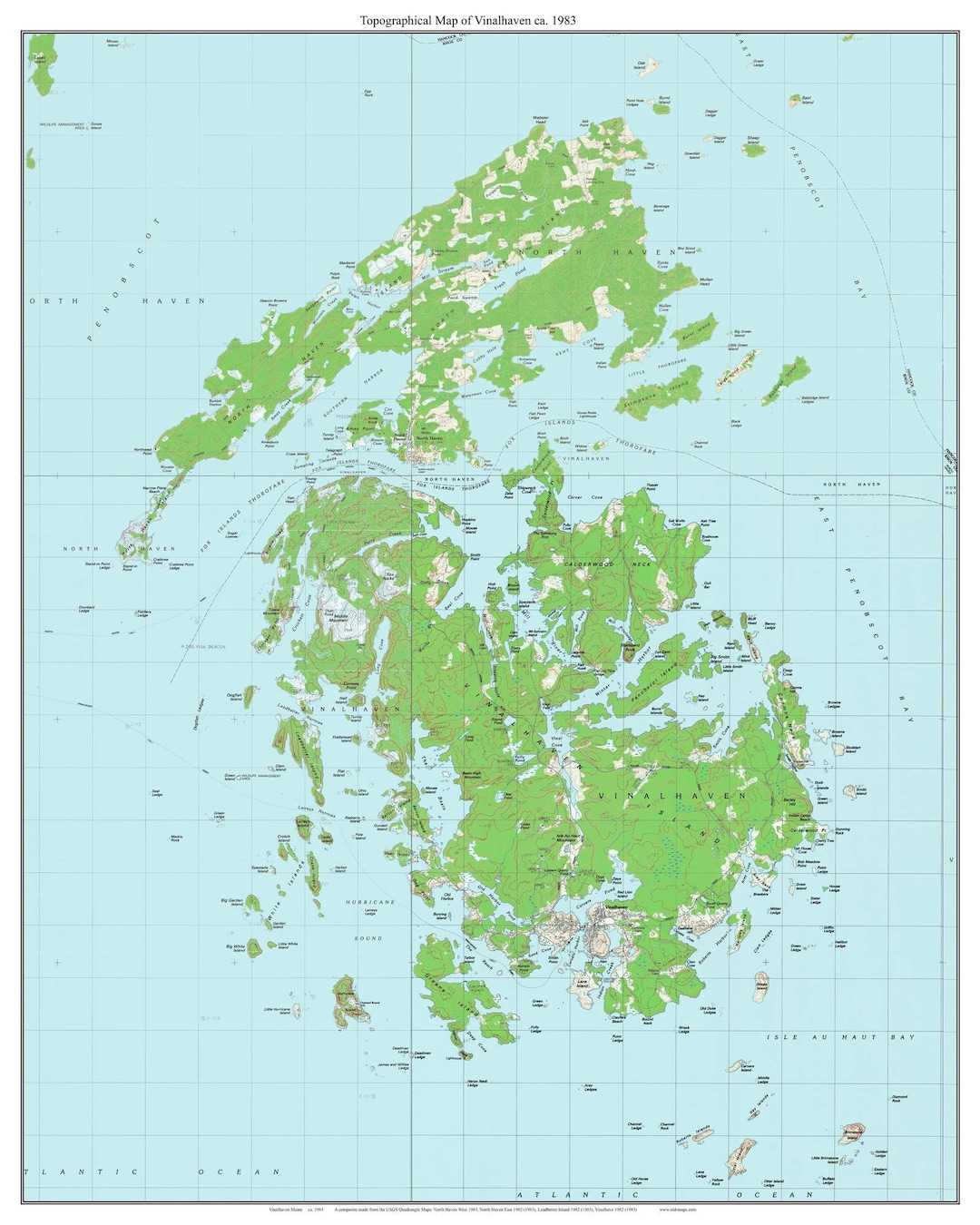 Vinalhaven 1983 Topographic Map USGS Custom Composite Reprint 7x7 ...