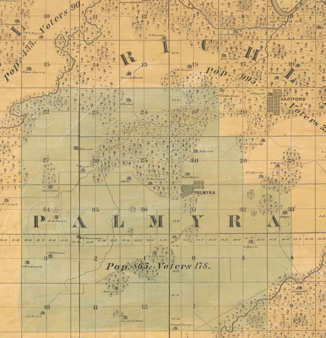 Warren County Iowa 1859 Old Wall Map With Landowner Names Farm - Etsy