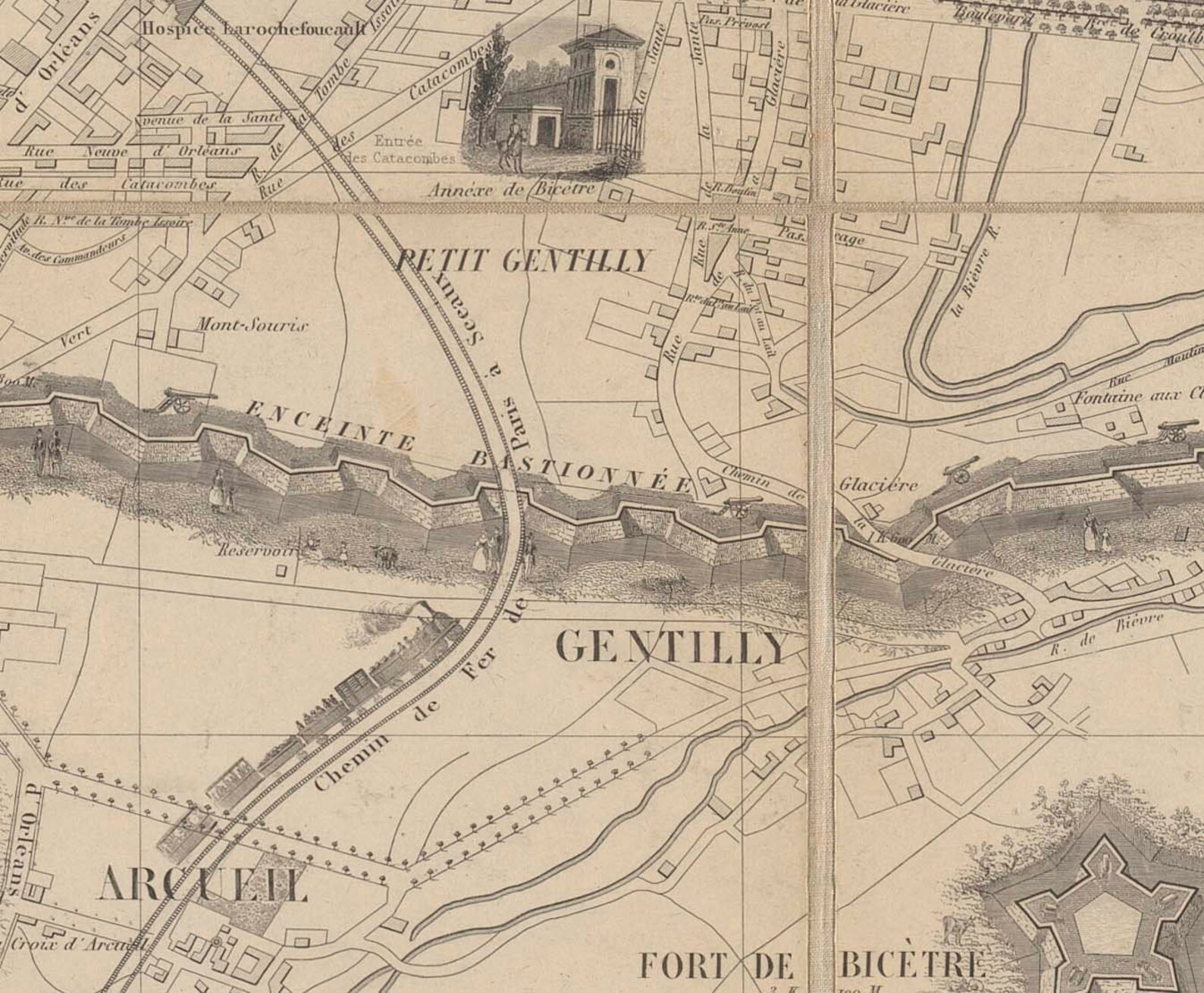 Old Map of Paris 1858 France - Walled City and Outlying Forts -- Street ...