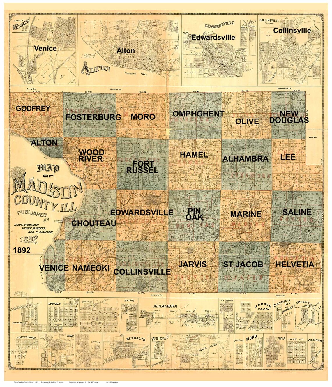 Madison County Illinois 1892 - Old Wall Map Reprint With Homeowner ...